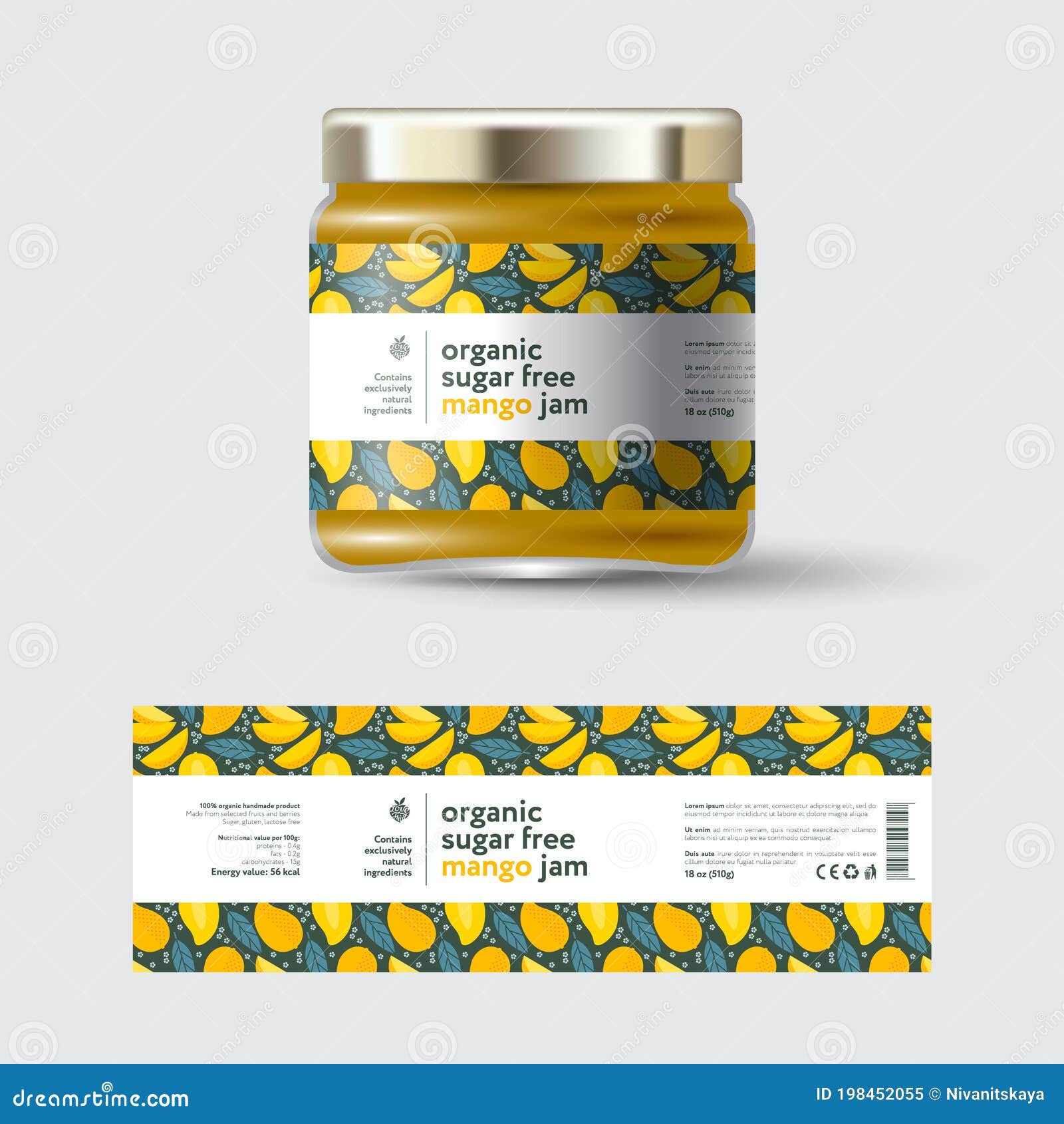 Mango Jam Label and Packaging. Jar with Cap with Label Stock Vector ...