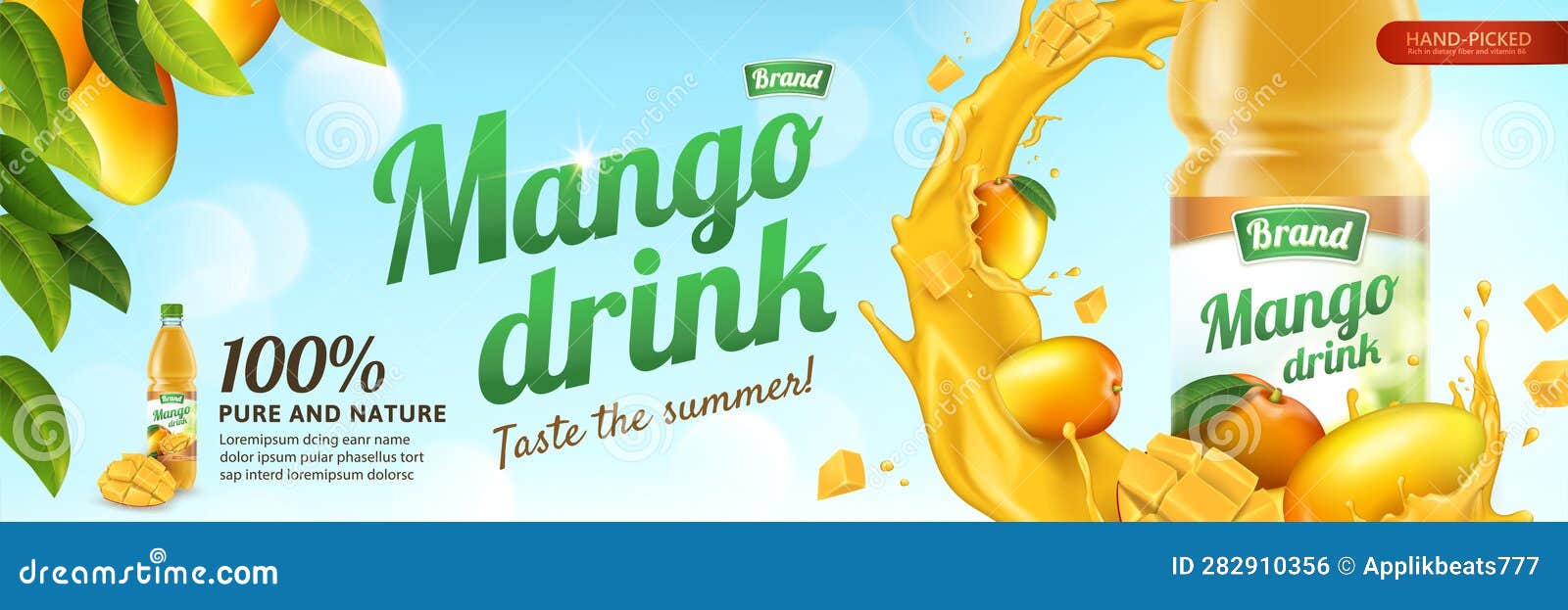 Mango juice ads stock vector. Illustration of fruit - 282910356