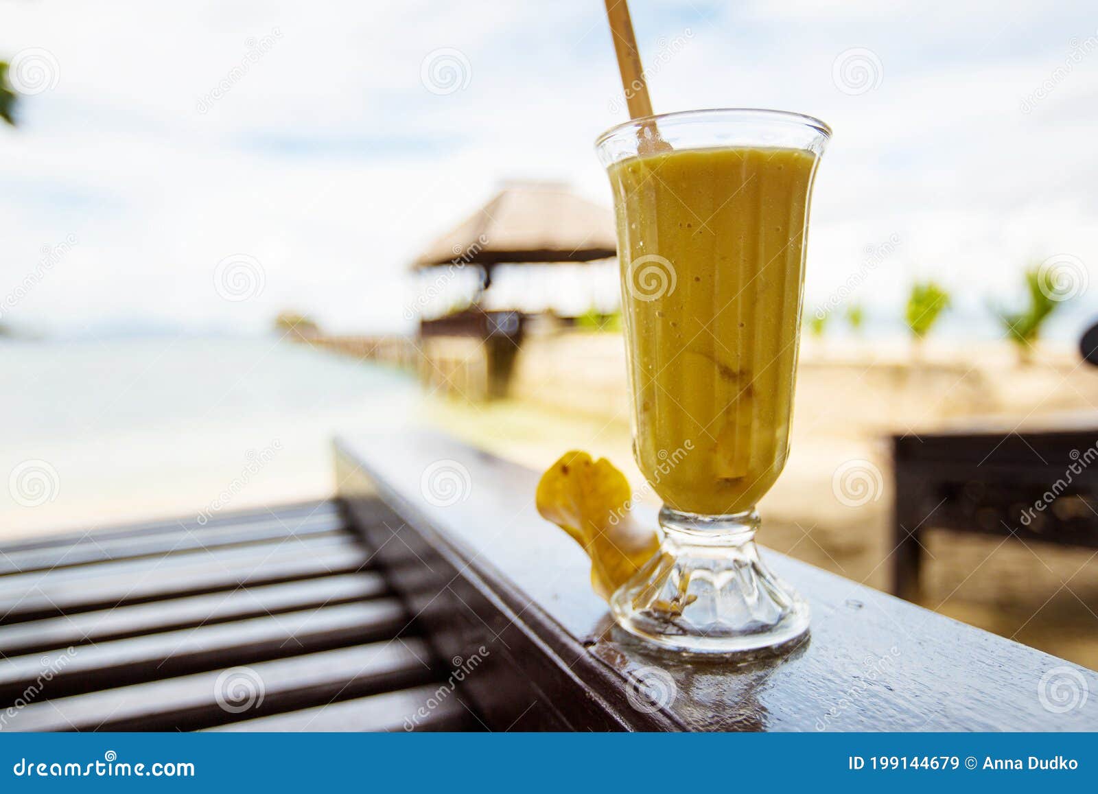 Mango Juice on in Front of the Tropical Sea Stock Image - Image of ...