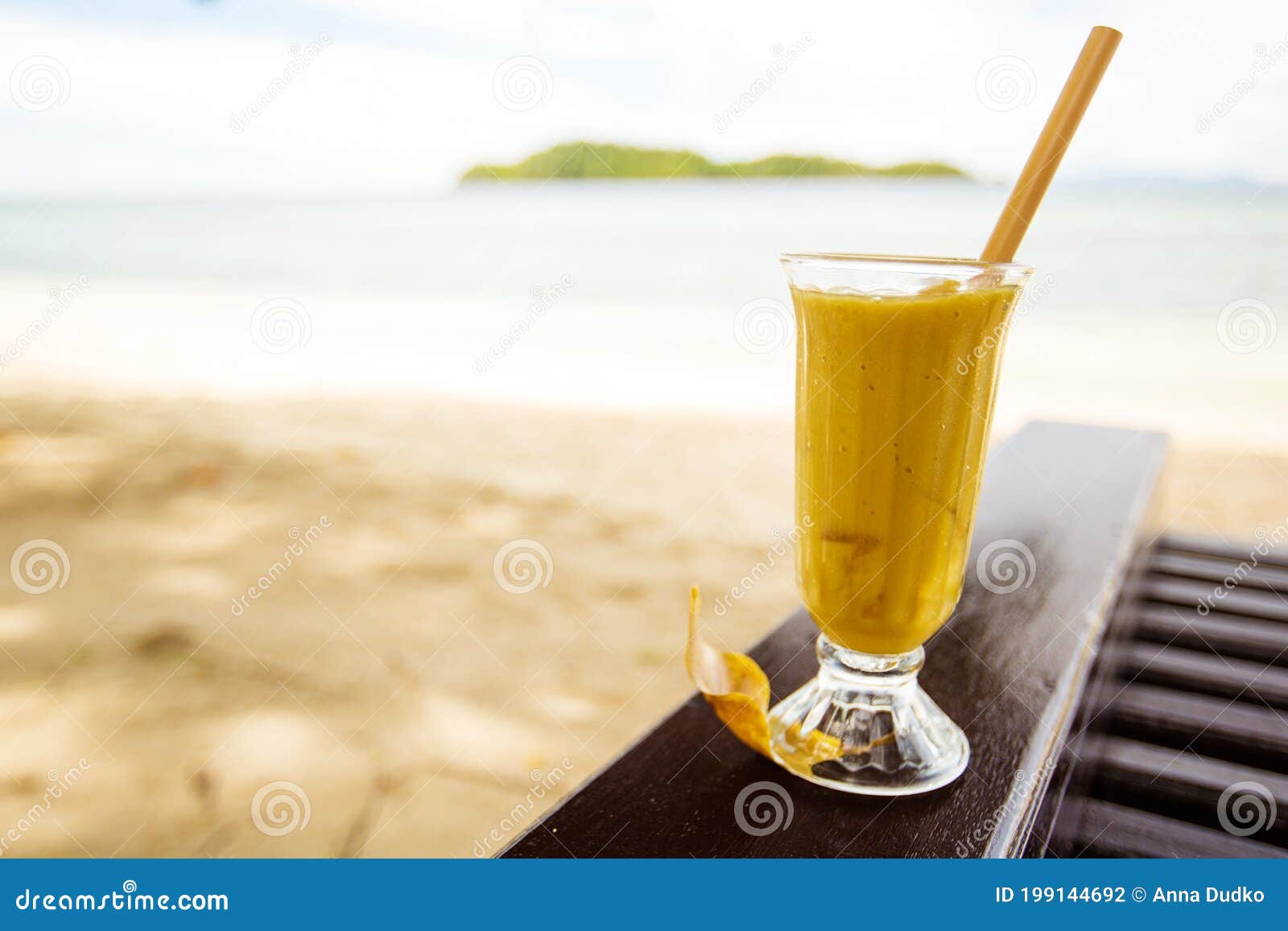 Mango Juice on in Front of the Tropical Sea Stock Photo - Image of ...