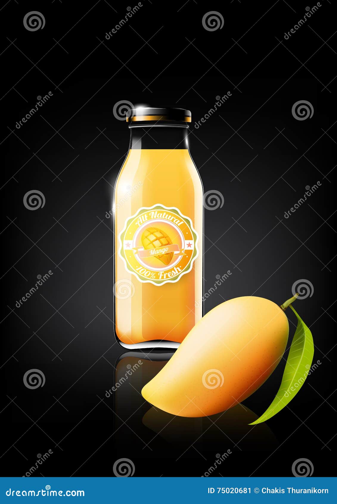 Mango Juice In A Glass Bottle Design Advertisement And Vintage Logo ...
