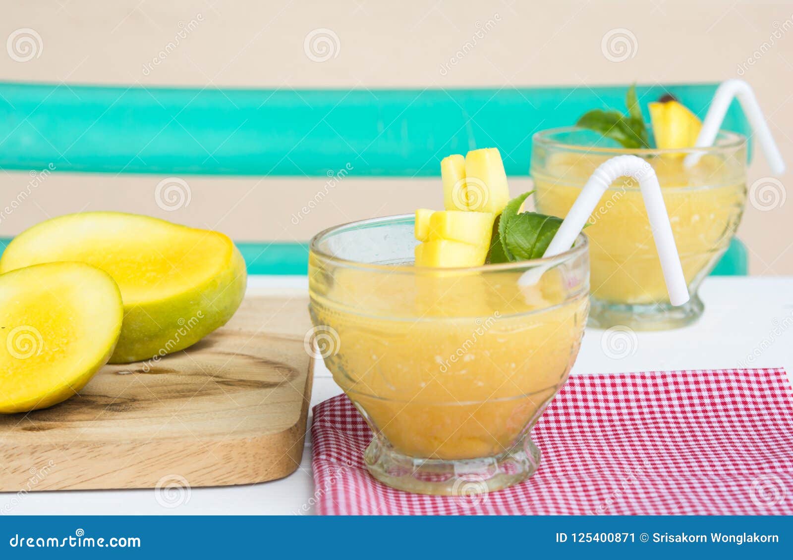 Mango Juice in Glass on Table Stock Image - Image of food, overhead ...