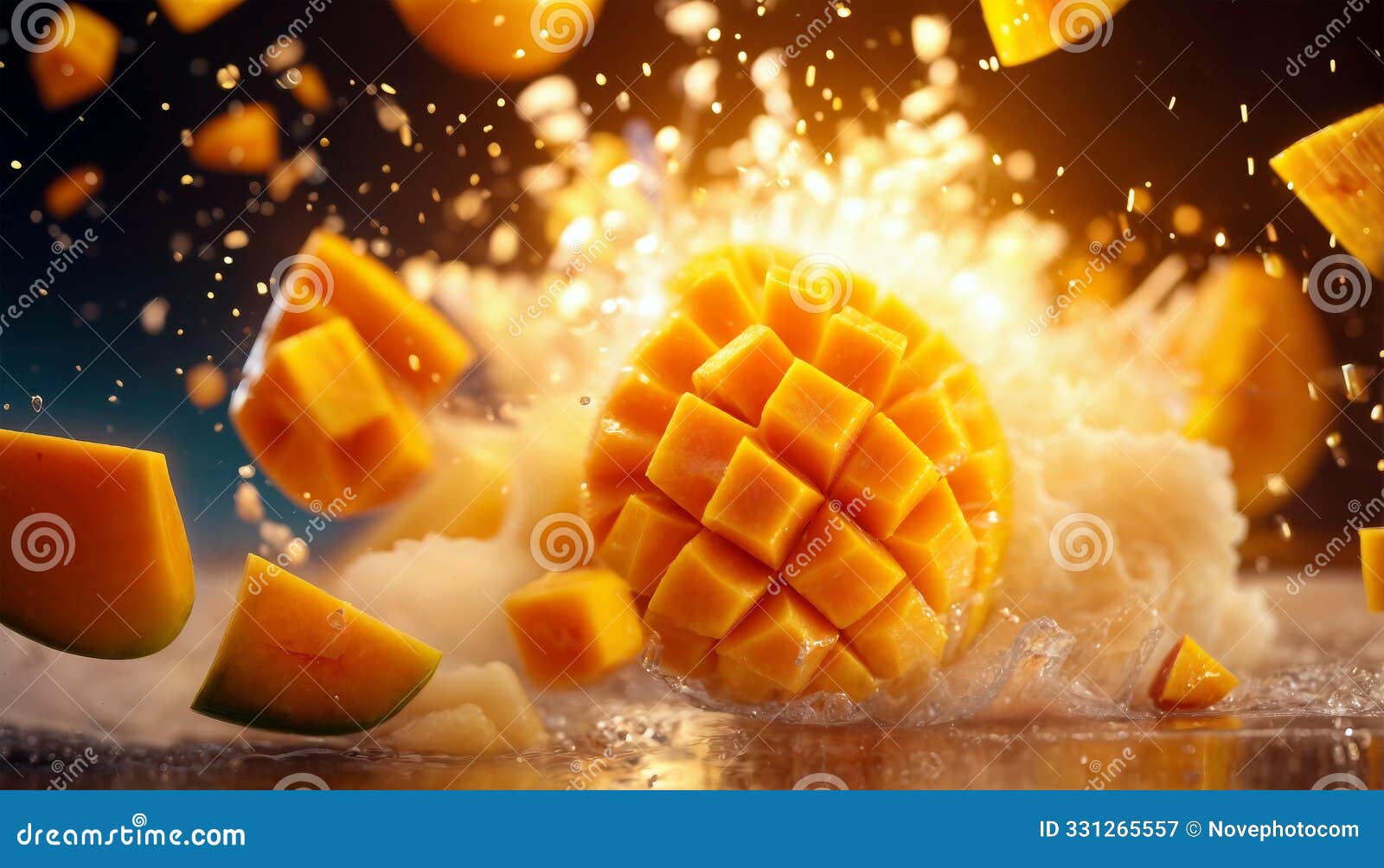 Mango Juice. Juice Splashes. Mango Chunks Stock Illustration ...
