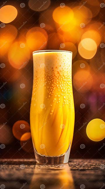 Mango Lassi With Decoration And A Cozy Blur Background Stock