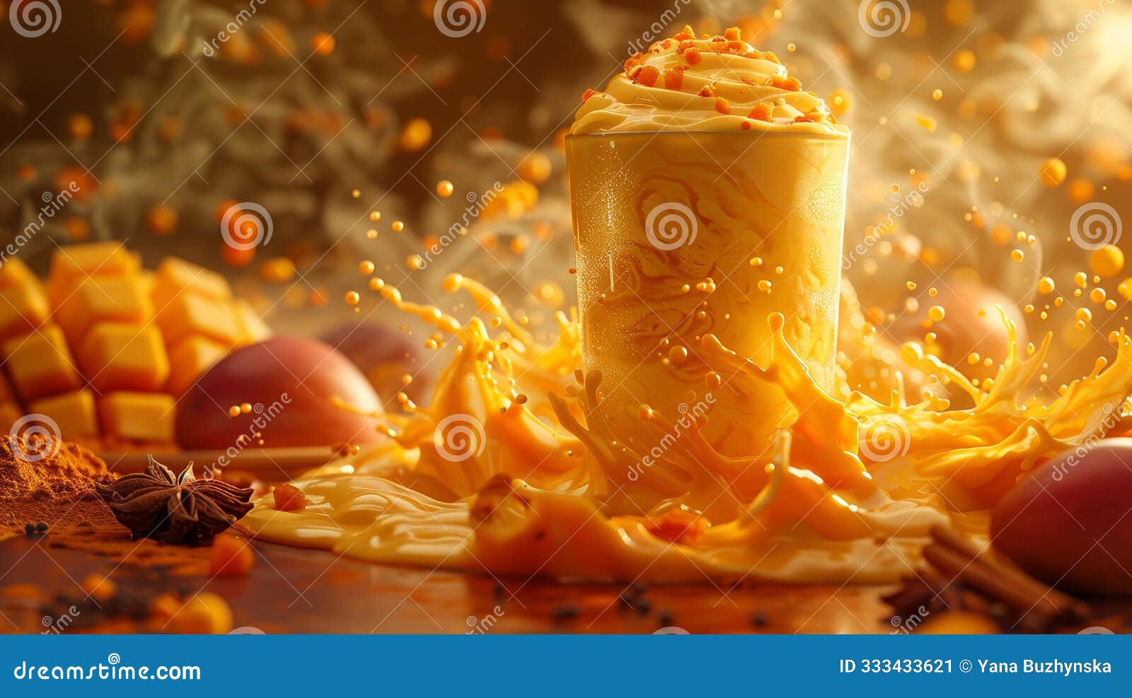 Mango Lassi Floating with Swirls of Mango Puree and Yogurt Stock ...