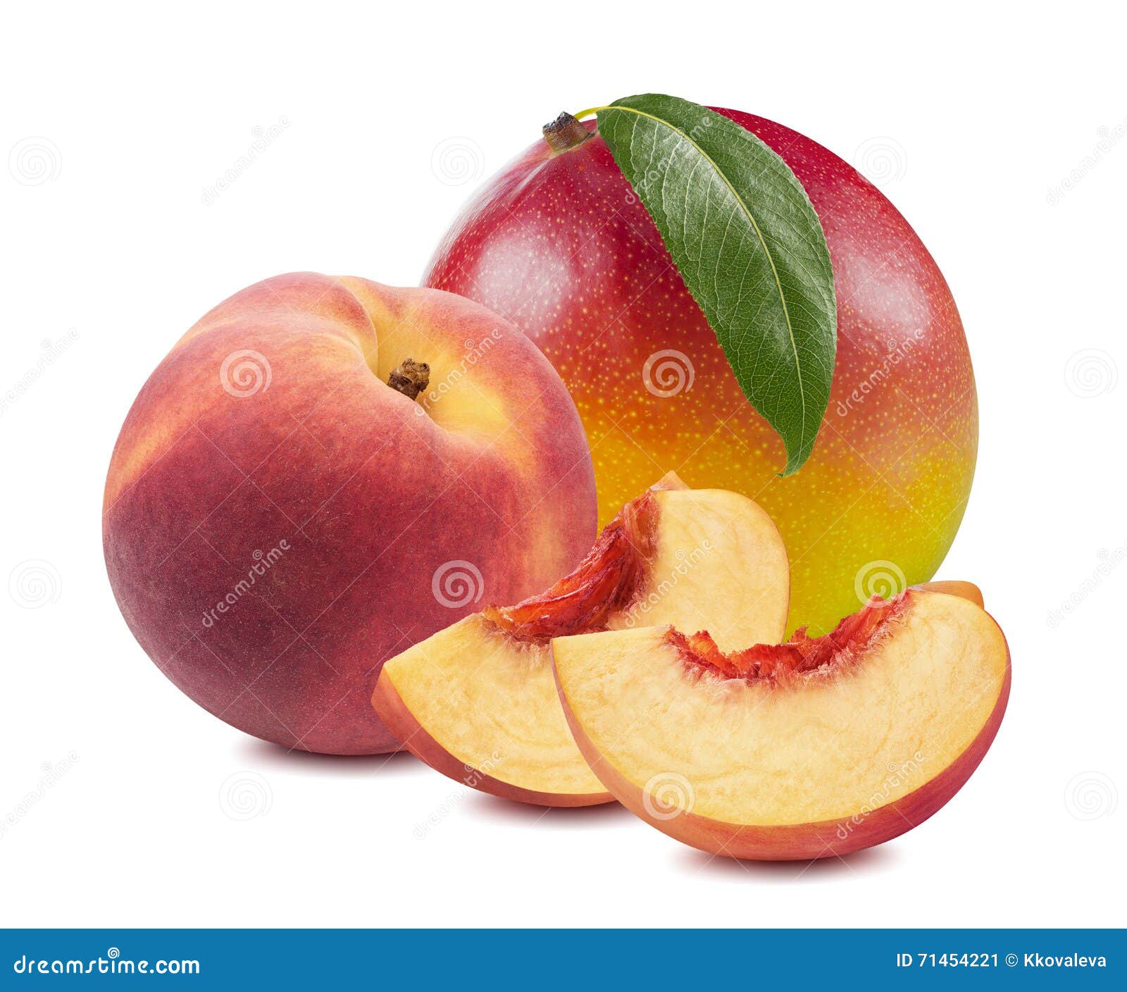 Mango Leaf Peach Slices 12 Isolated on White Background Stock Image ...