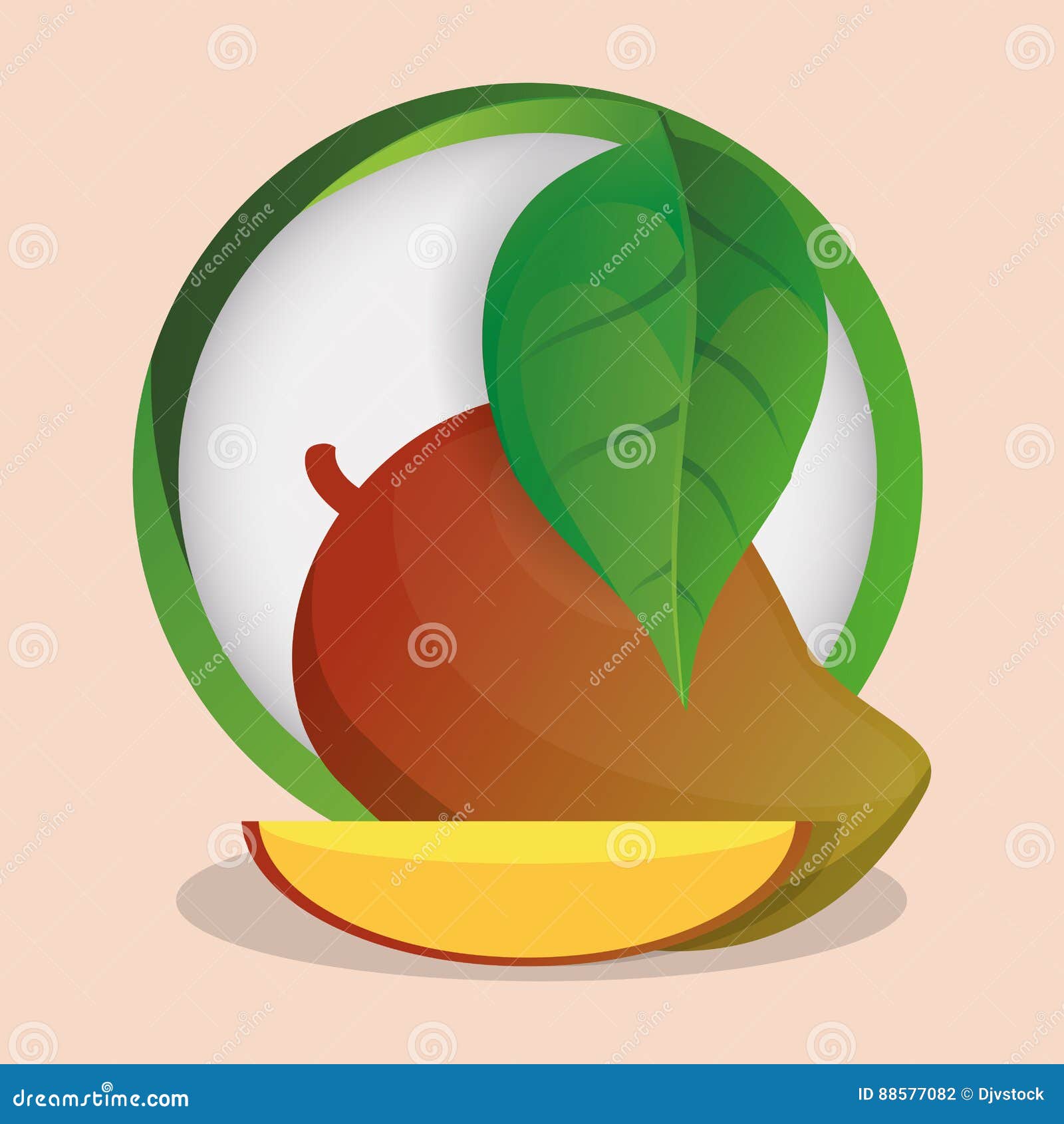 Mango with Leaves Natural Badge Stock Illustration - Illustration of ...