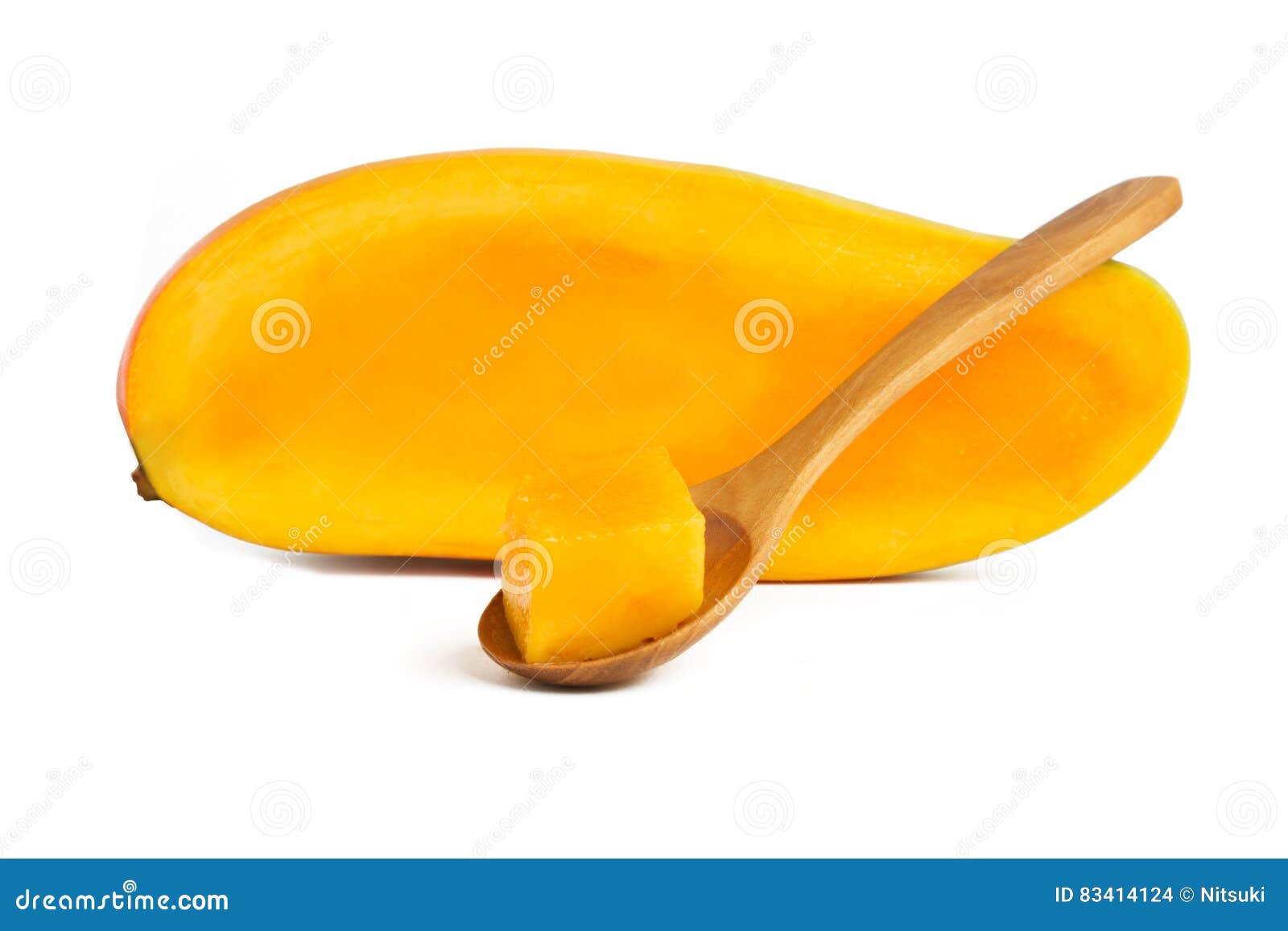 Mango meat with spoon stock photo. Image of fruit, white - 83414124