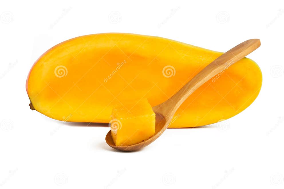 Mango meat with spoon stock photo. Image of fruit, white - 83414124