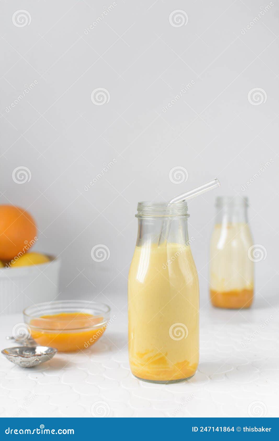 Mango Milk in a Classic Milk Bottle, Mango Puree and Whole Milk in a ...