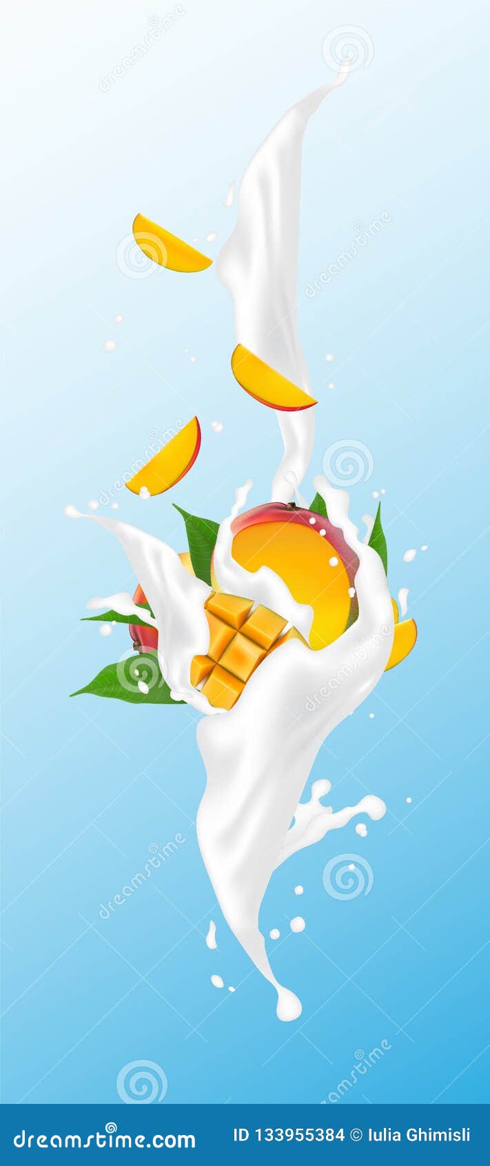 Mango In A Milk Splash On A Transparent Background. Cartoon Vector ...