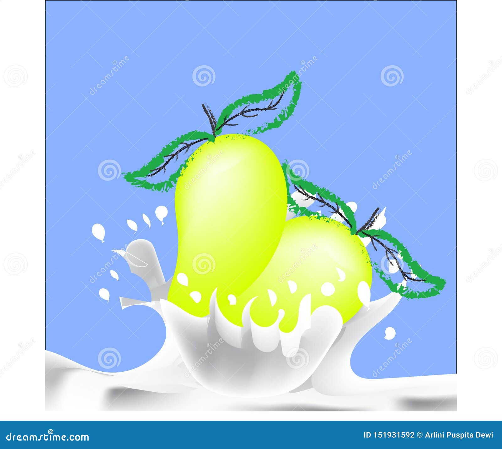 Mango and Milk Splash Logo Vector Isolated on Blue Background Stock ...