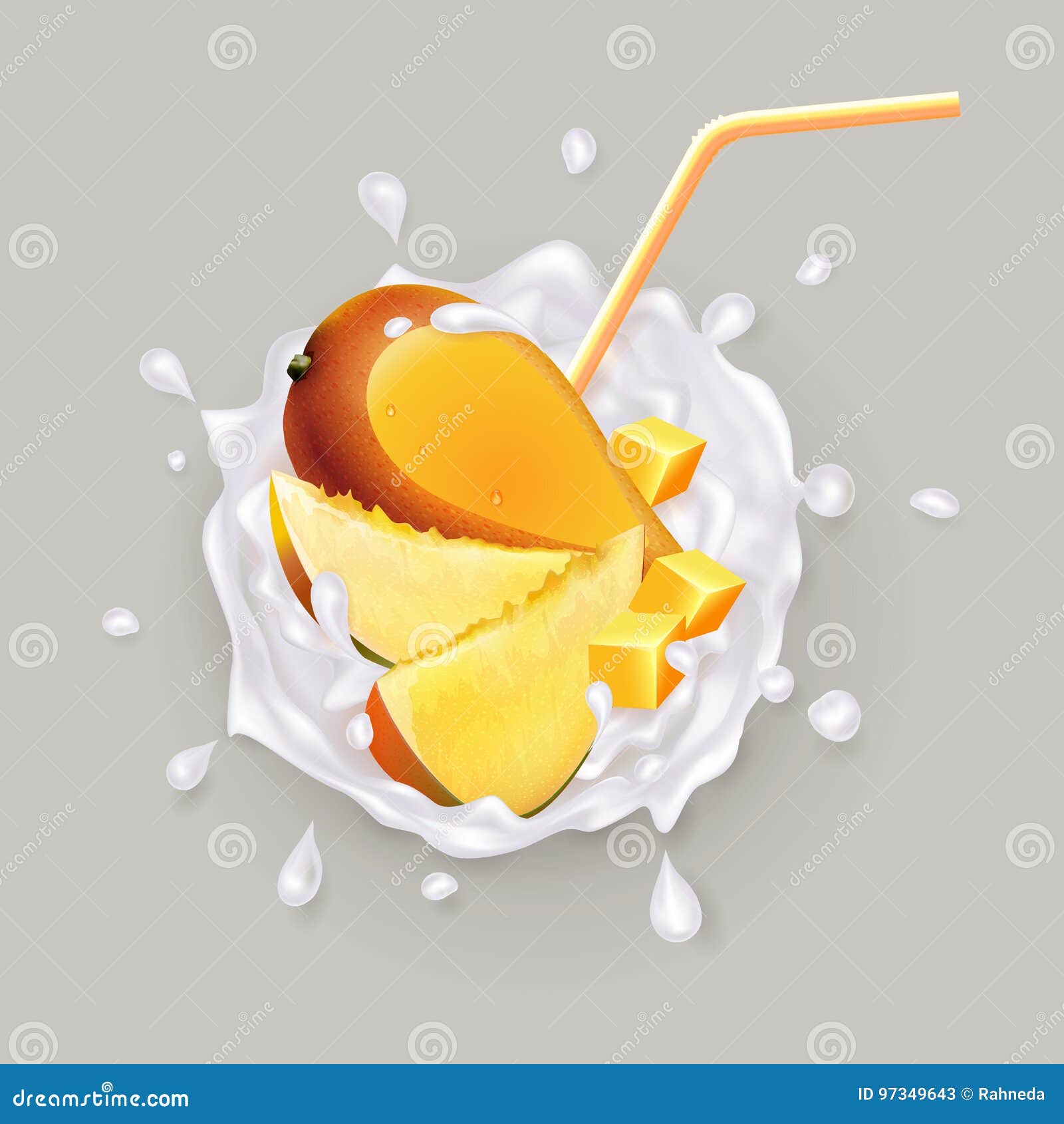 Mango in a milk splash. stock illustration. Illustration of background ...