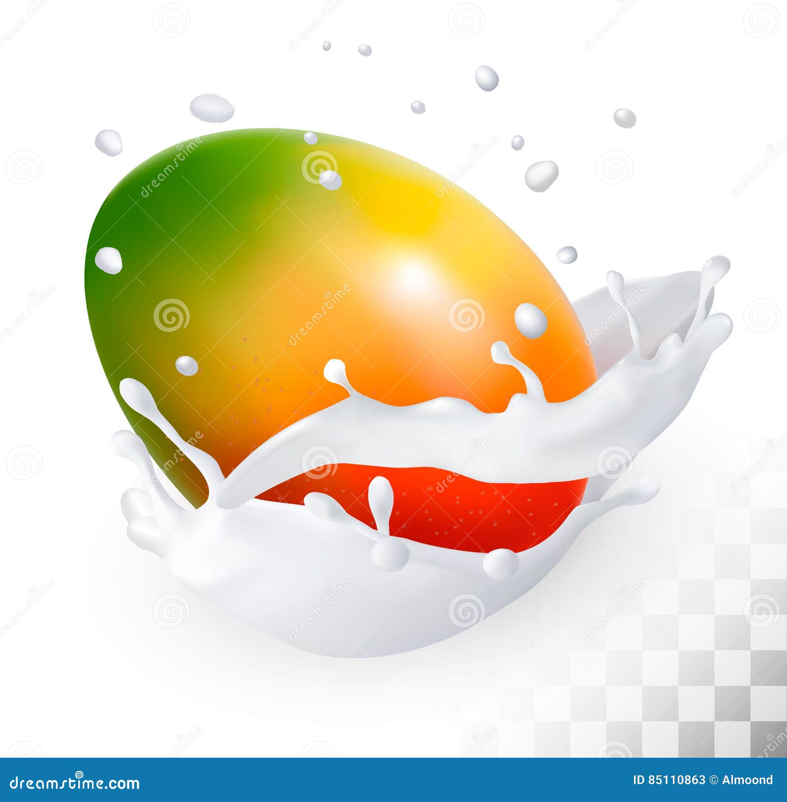 Mango In A Milk Splash On A Transparent Background. Cartoon Vector ...
