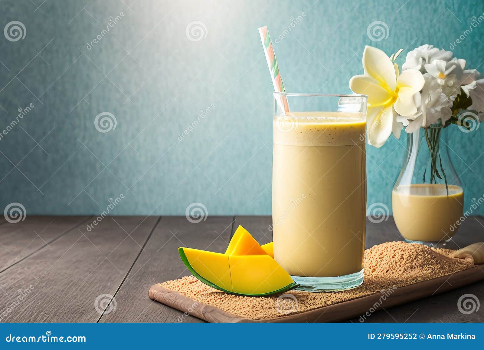 Mango MilkShake in a Glass, in an Aqua Background. Generative AI. Stock ...