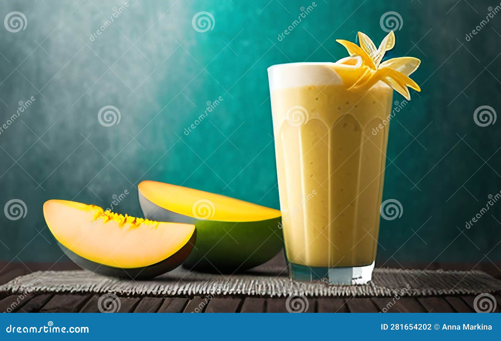 Mango MilkShake in a Glass, in an Aqua Background. Generative AI. Stock ...