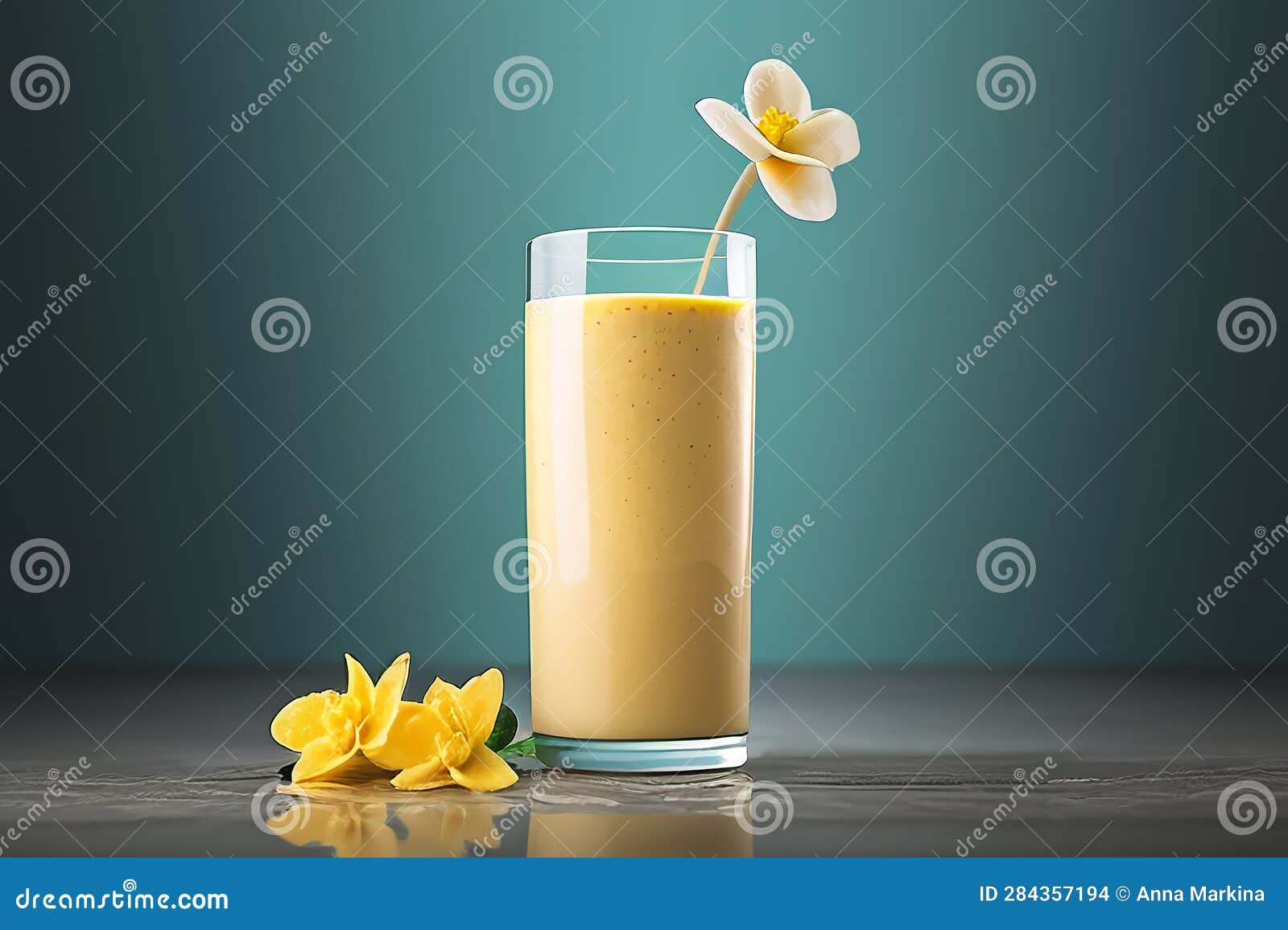 Mango MilkShake in a Glass, in an Aqua Background. Generative AI. Stock ...