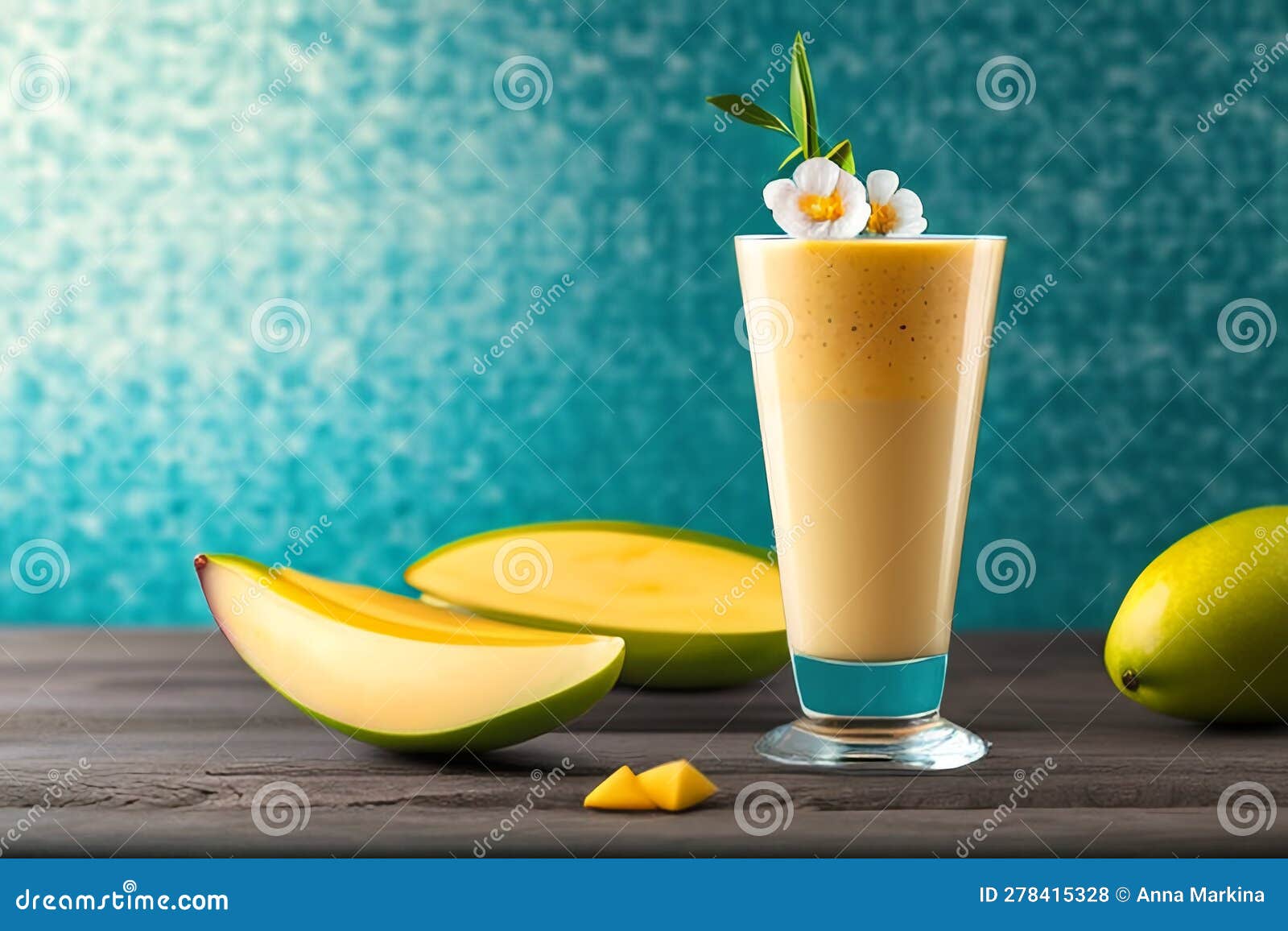 Mango MilkShake In A Glass, In An Aqua Background. Royalty-Free Stock ...