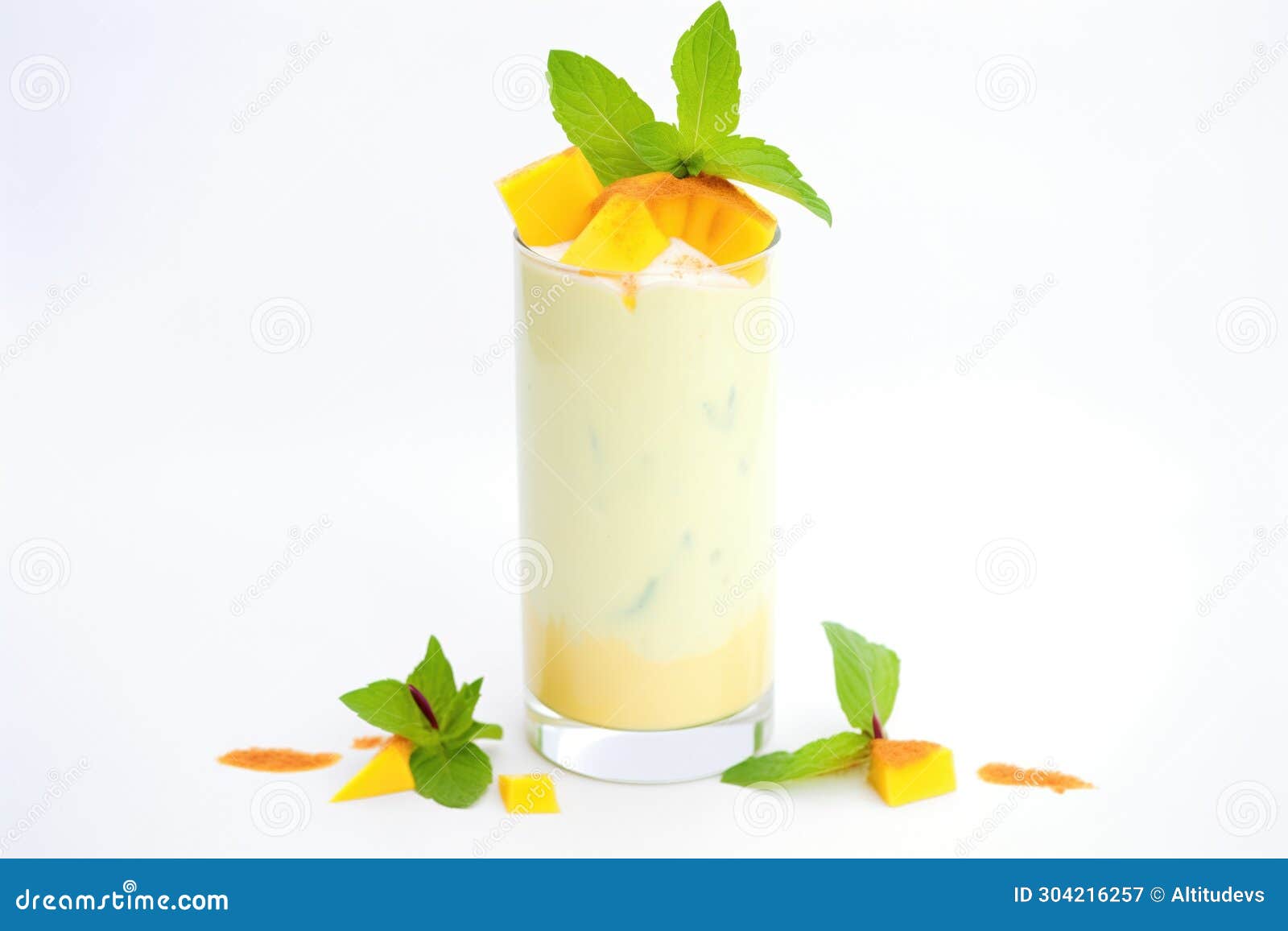 Mango Milkshake with Mango Chunks and Mint Leaf Garnish Stock Image ...