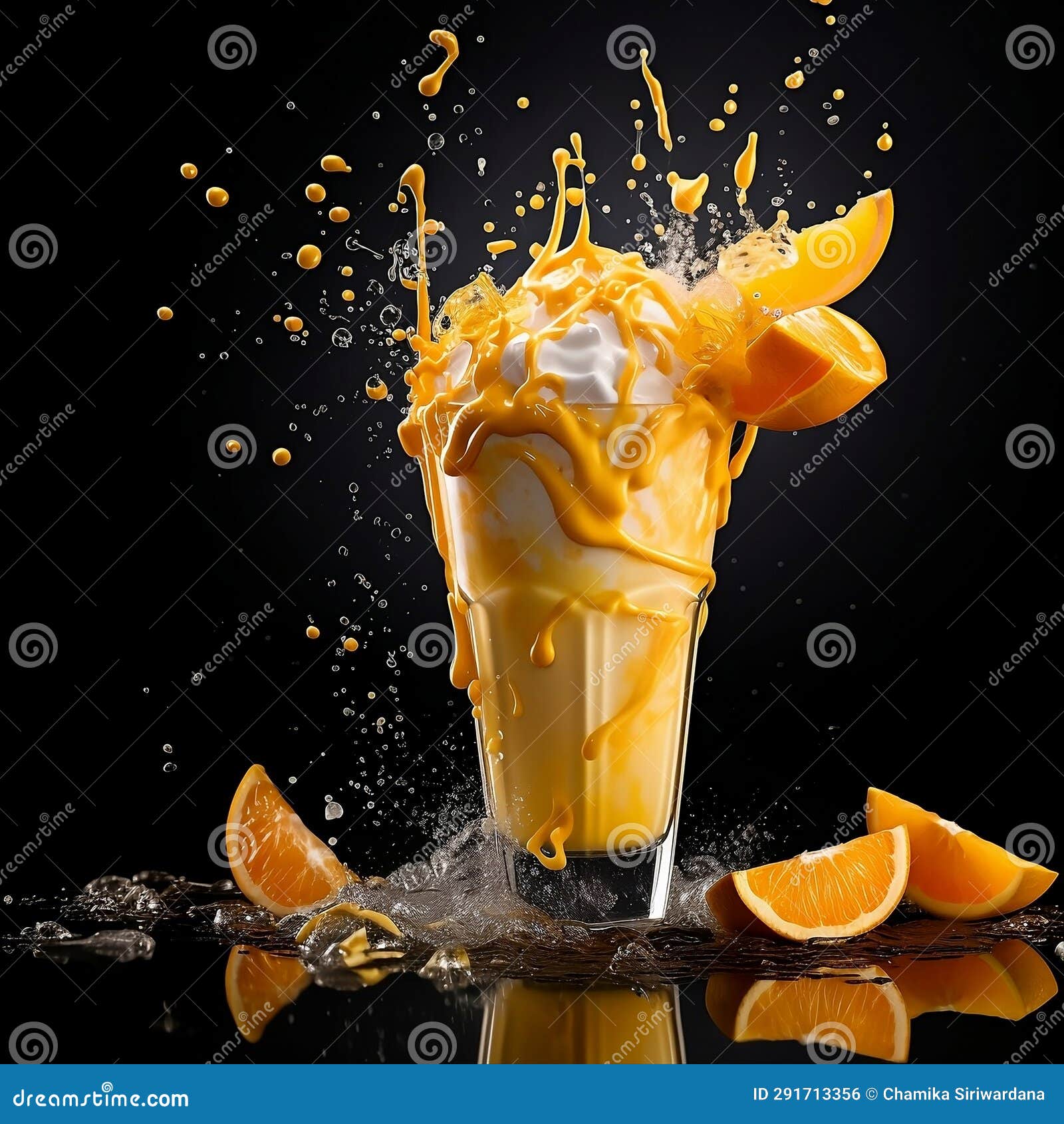 Mango Milkshake Splashes in the Black Background Stock Illustration ...