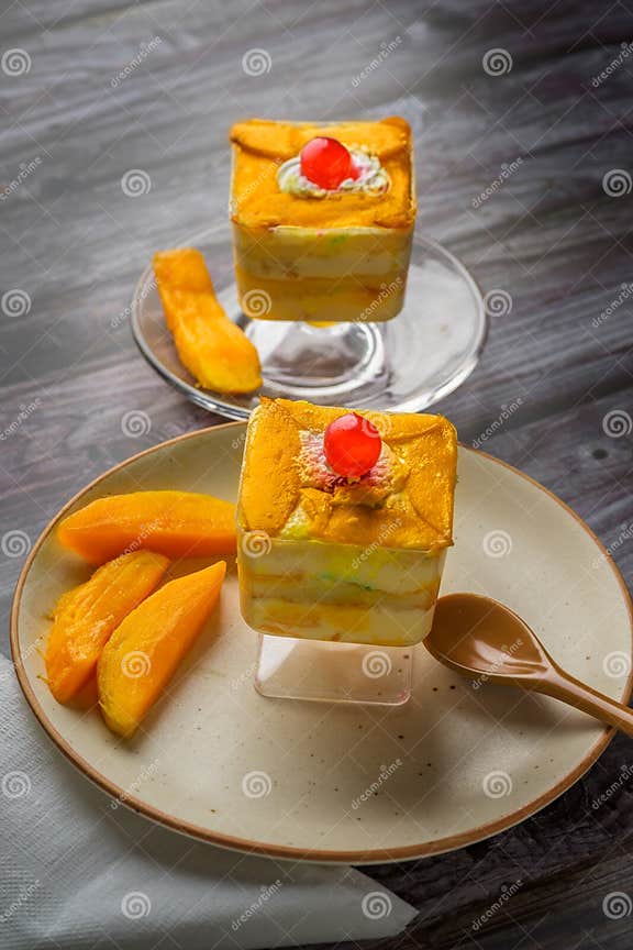 Mango Mousse on a Plate with Copy Space Stock Image - Image of food ...