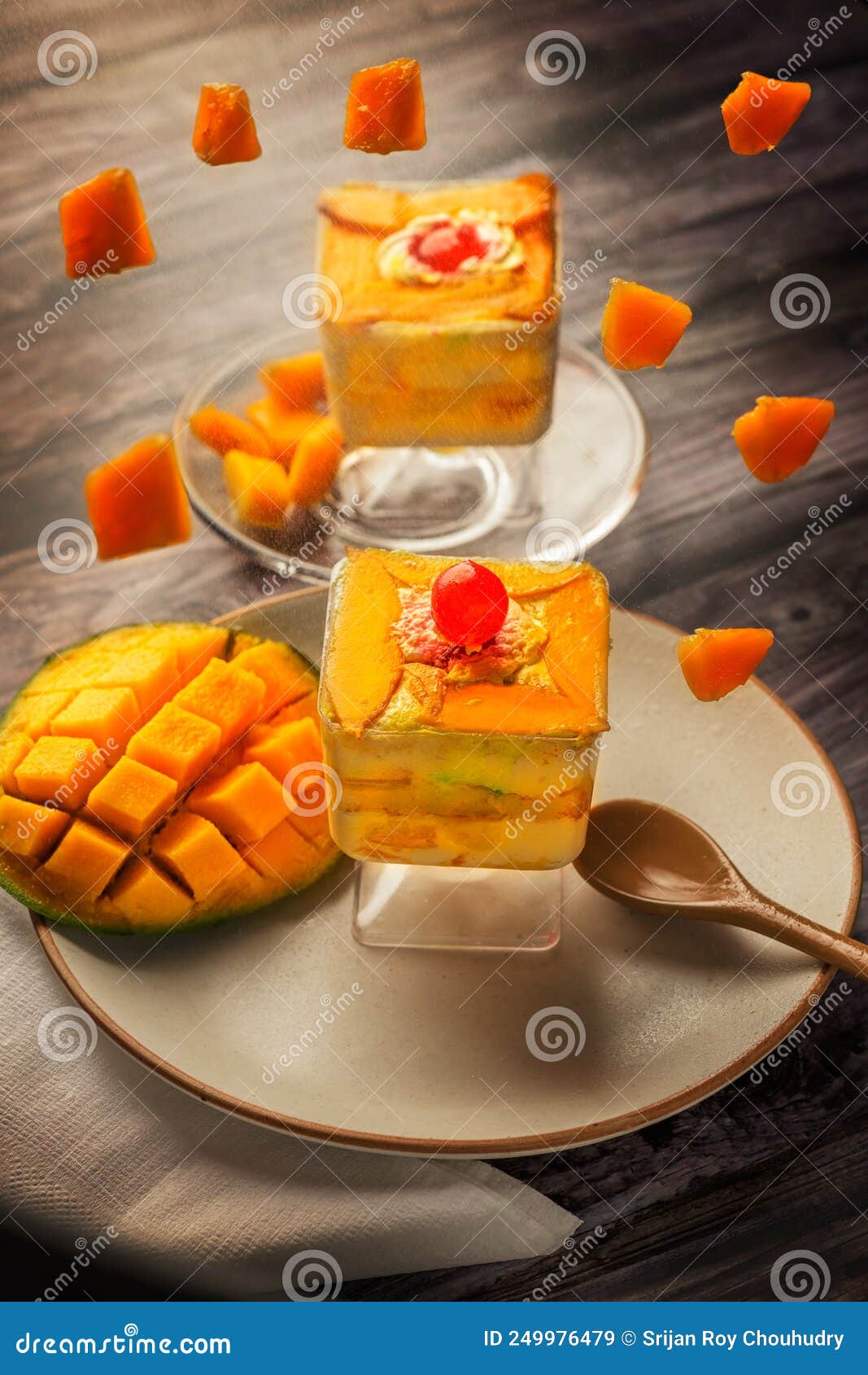 Mango Mousse on a Plate with Copy Space Stock Image - Image of ...