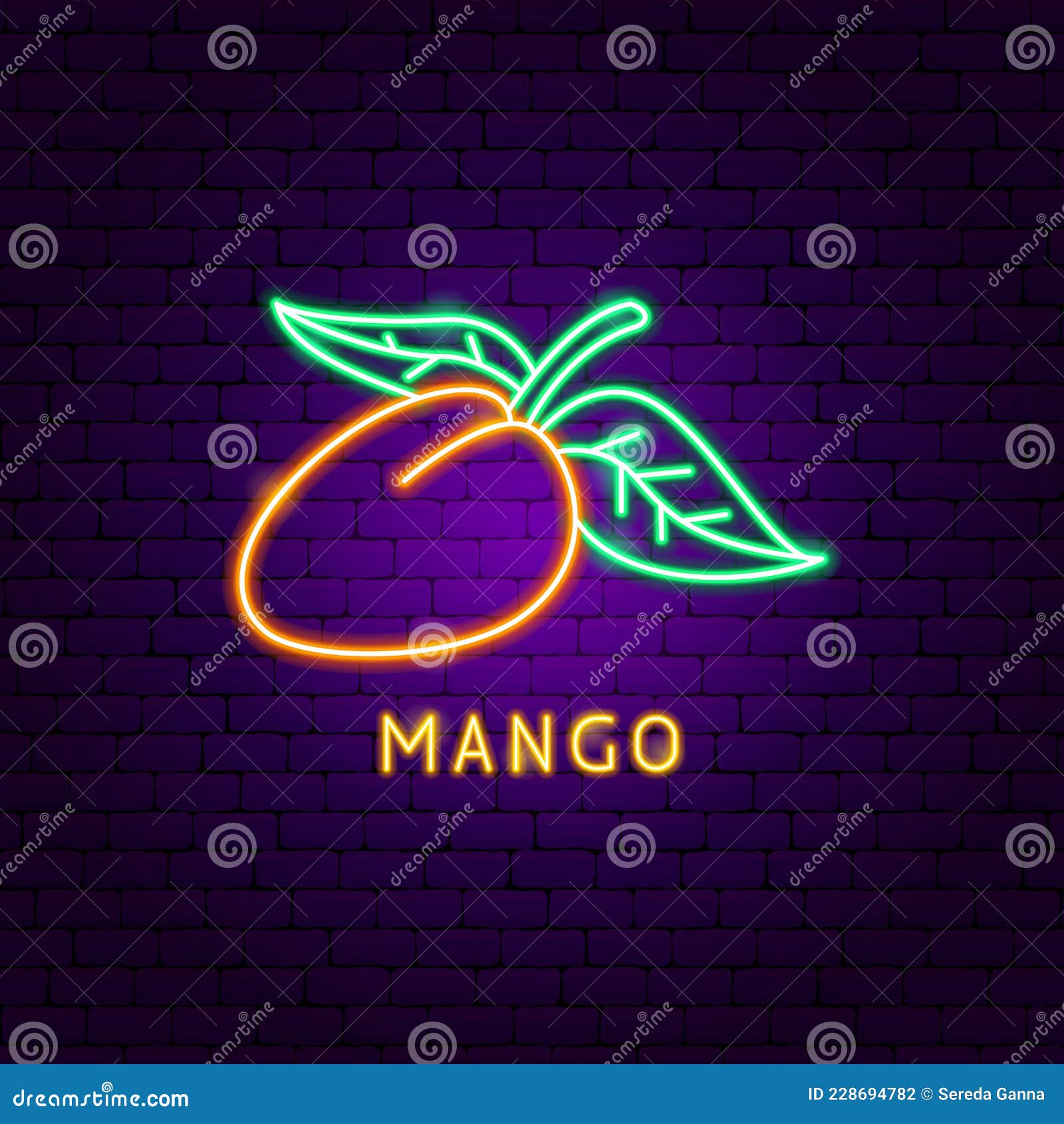 Mango Neon Label stock vector. Illustration of orange - 228694782