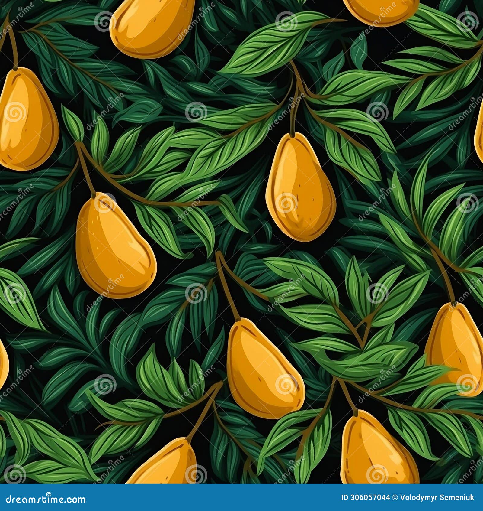 Mango Pattern Wallpaper Yellow Fruits on Tree Branches with Green ...