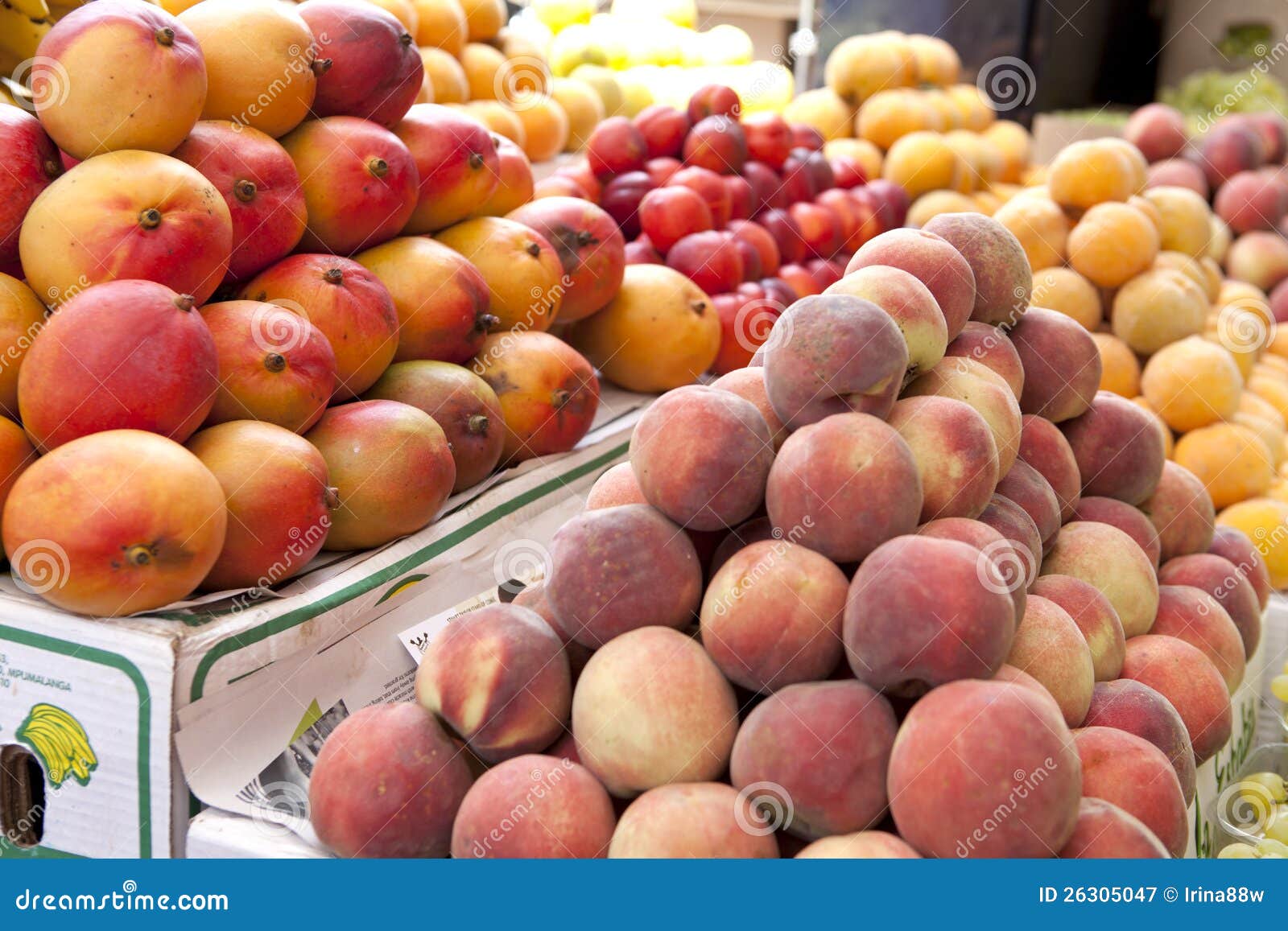 Mango and Peaches Fruit at the Outdoor Market. Stock Image - Image of ...