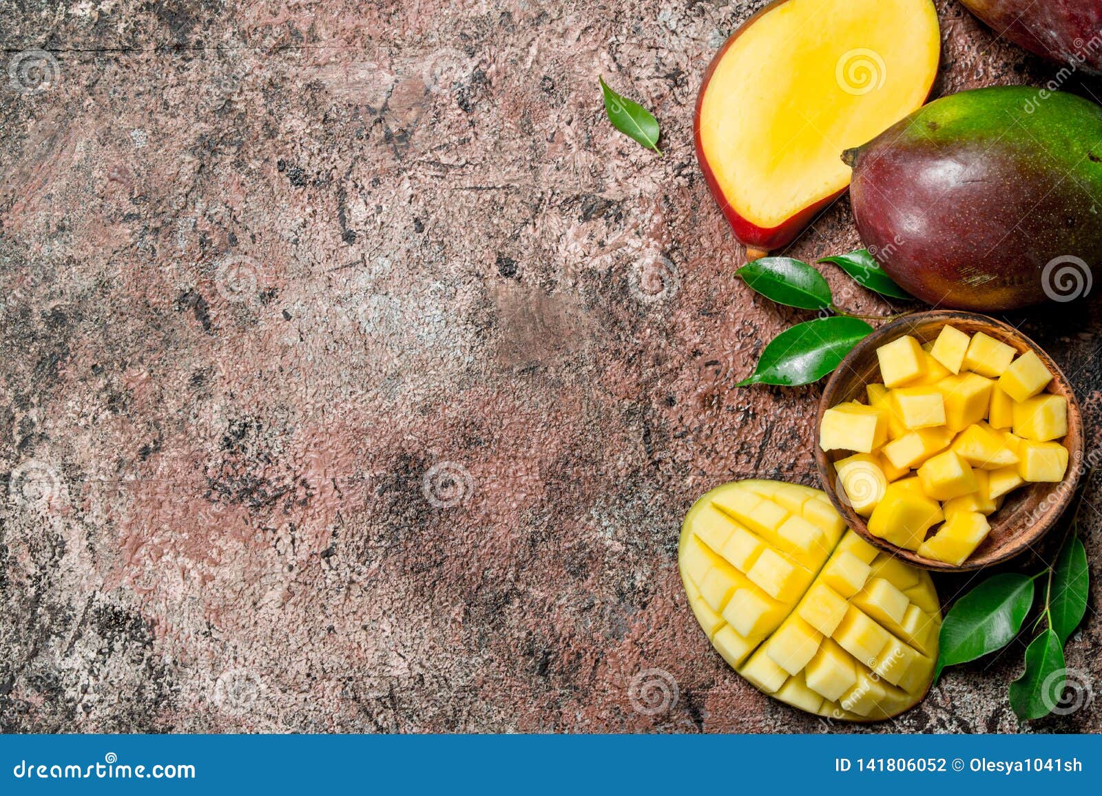 Mango Pieces in a Bowl with Foliage Stock Photo - Image of piece ...