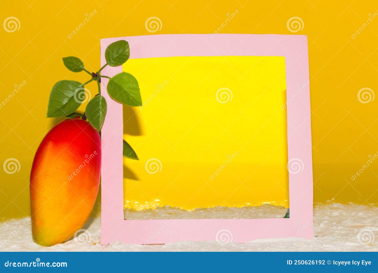 Mango on Pink Frame on the Beach with Sunset, Frame As Copy Space ...