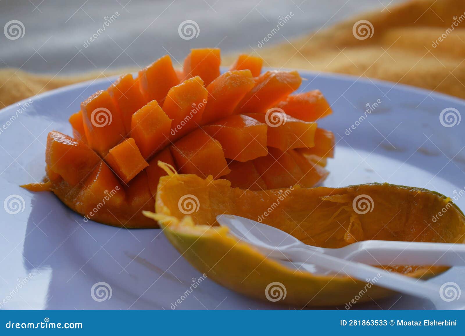 Mango plate on beach stock image. Image of fish, gourmet - 281863533