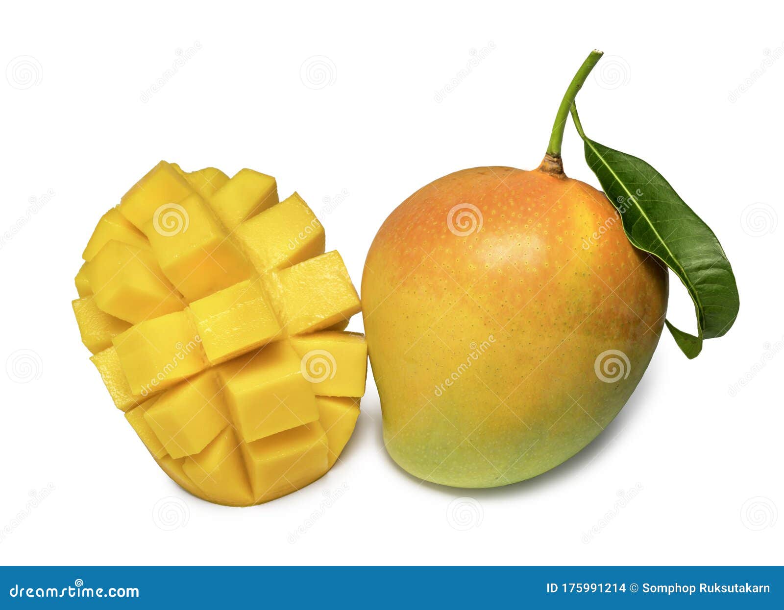Mango Fruit with Leaves a Isolated on a White Background.Mango R2E2 on ...