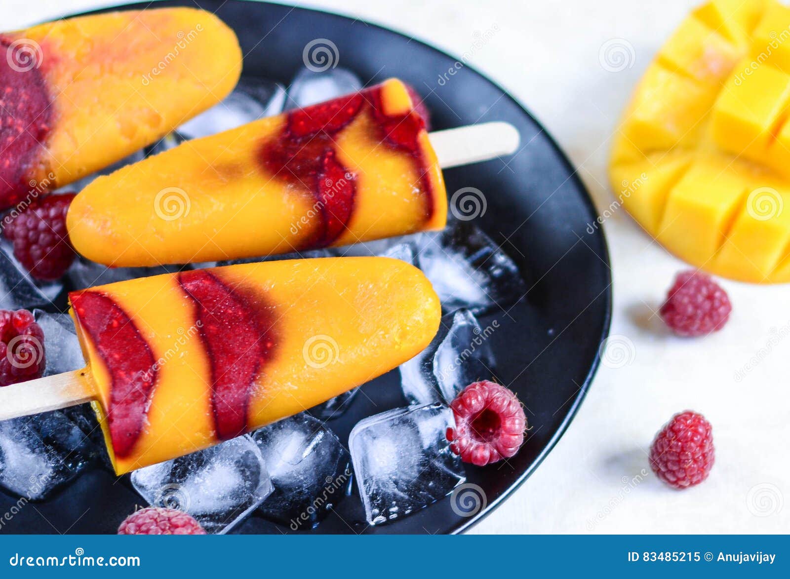Mango and Raspberry Ice Cream Stock Image - Image of healthy, sugar ...