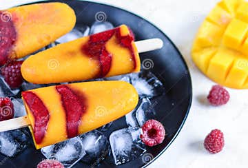 Mango and Raspberry Ice Cream Stock Image - Image of healthy, sugar ...