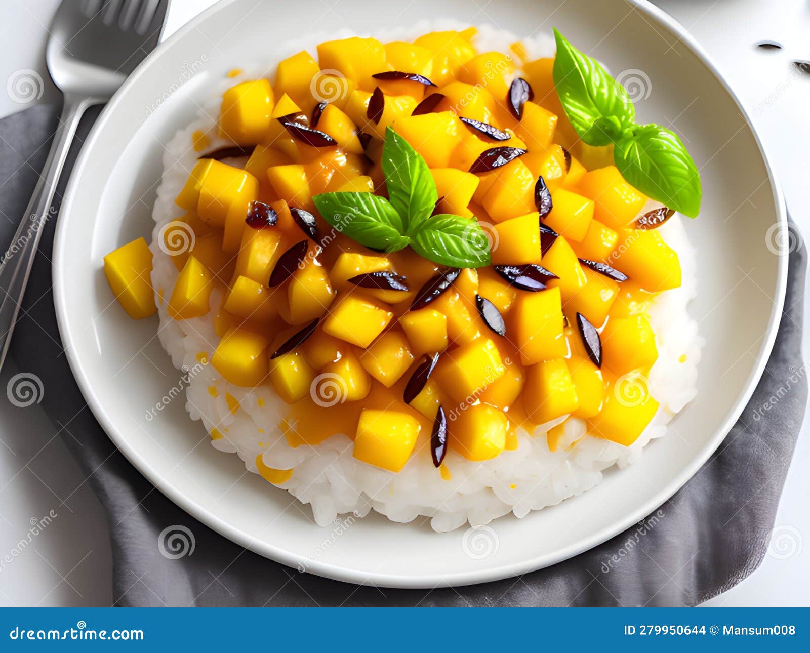 Mango with Mango and Rice, Mango and Coconut Milk - Thai Food, AI ...