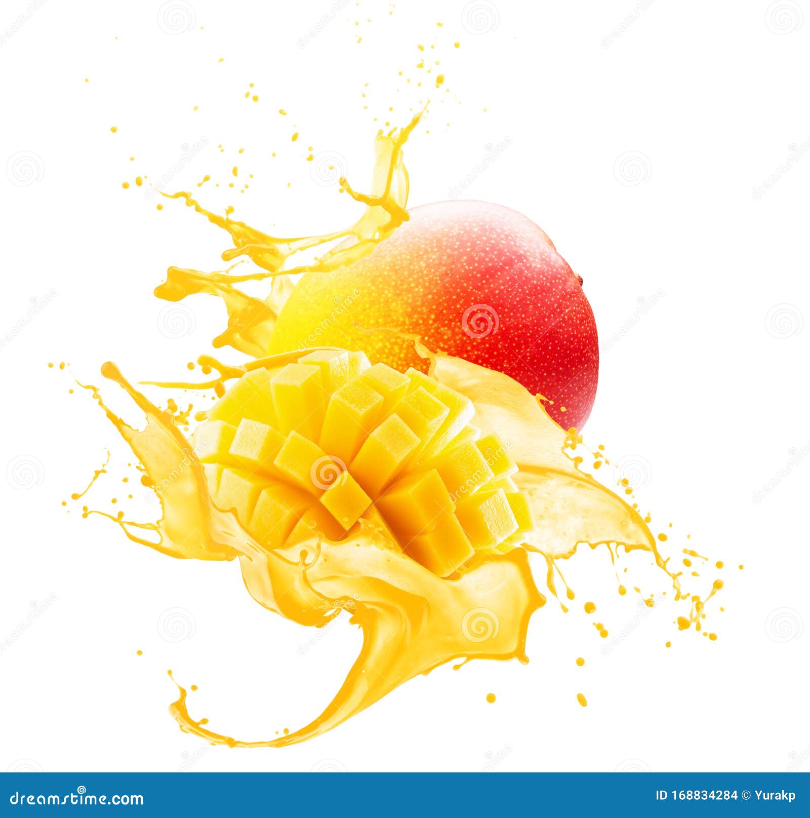 Mango in Sap Splash Geïsoleerd Op Een Witte Achtergrond Stock Foto ...