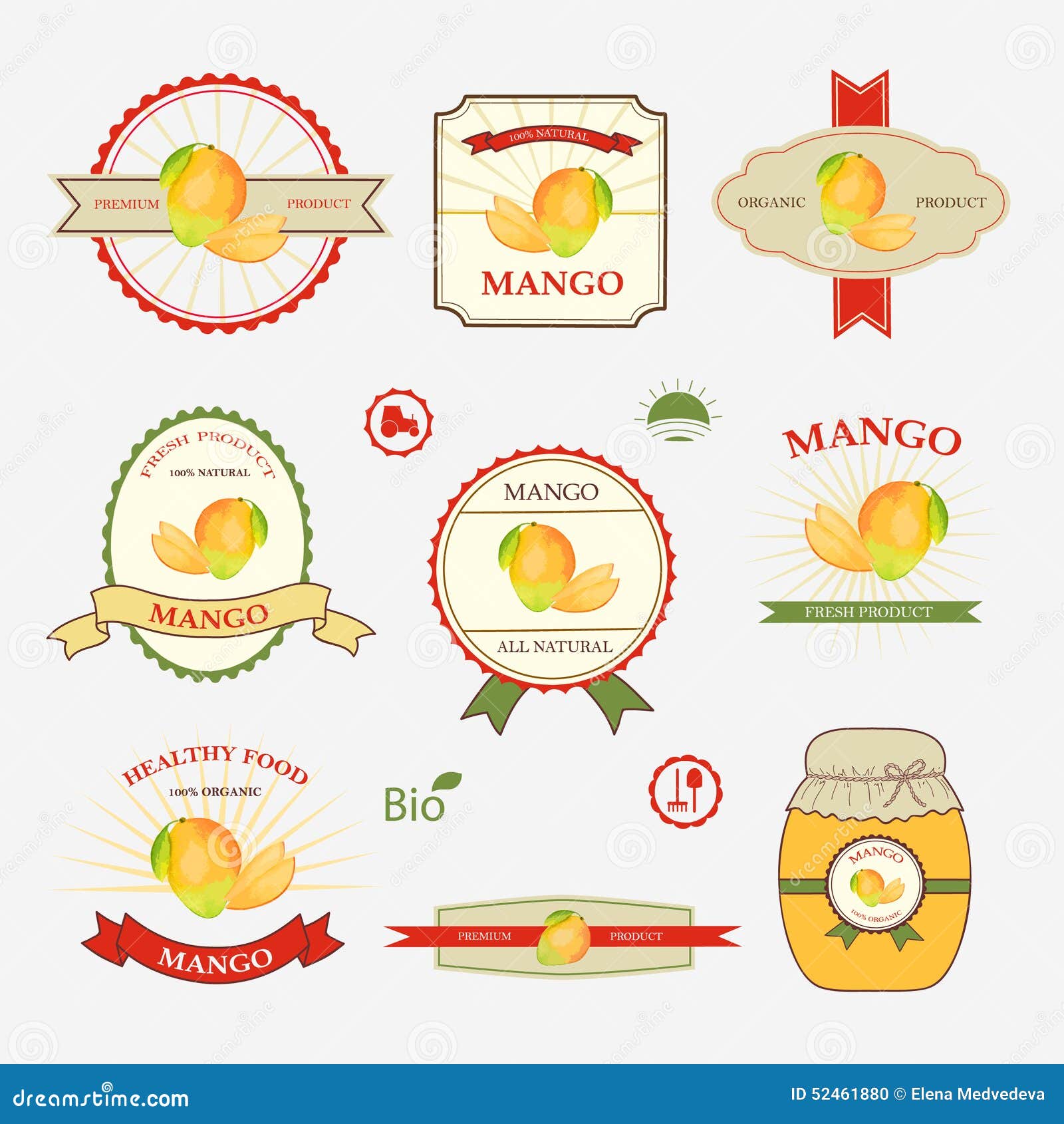 Mango, set of label design stock vector. Illustration of bistro - 52461880