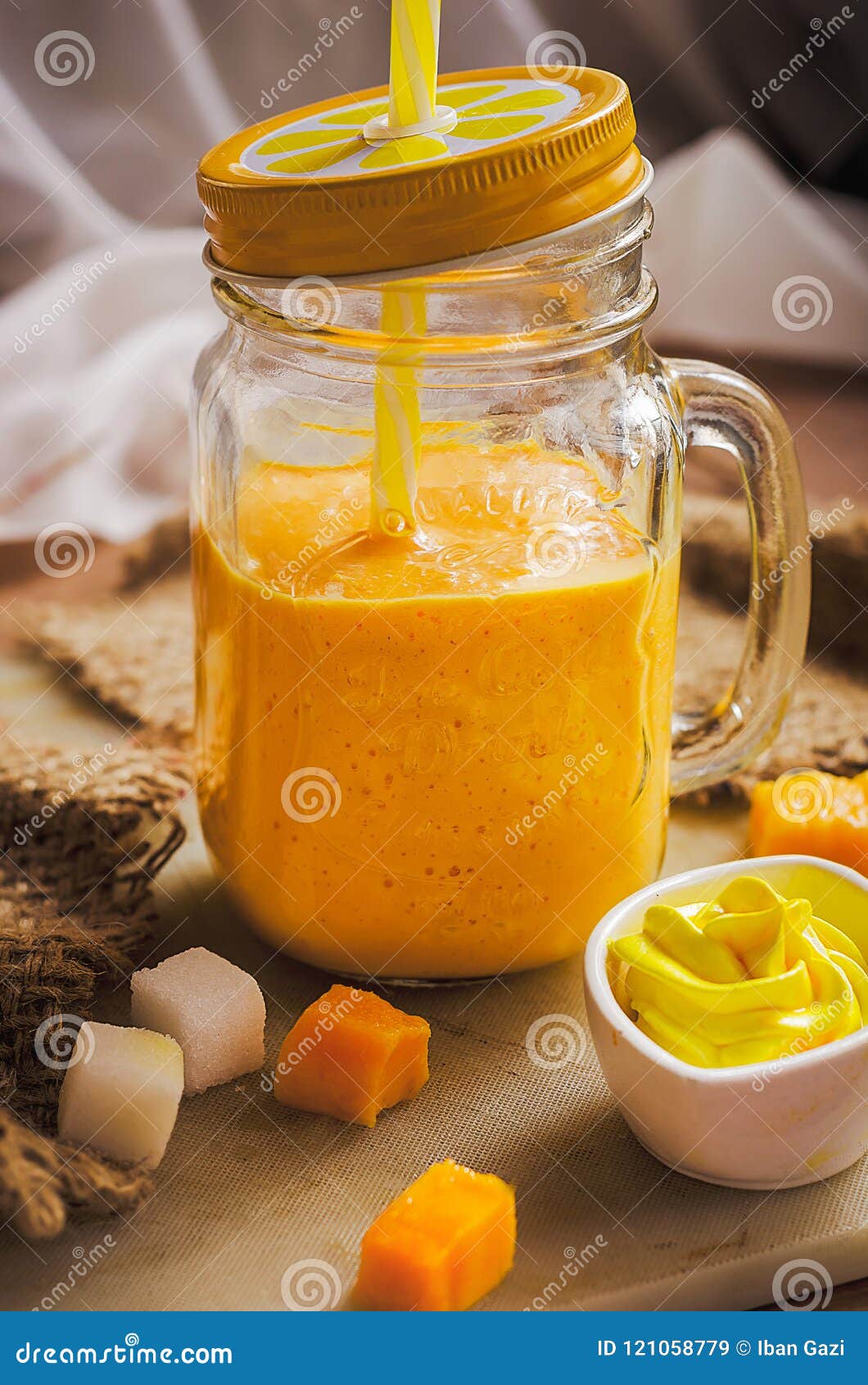 Mango Shake with Cube Mango Slices Stock Image - Image of dairy ...