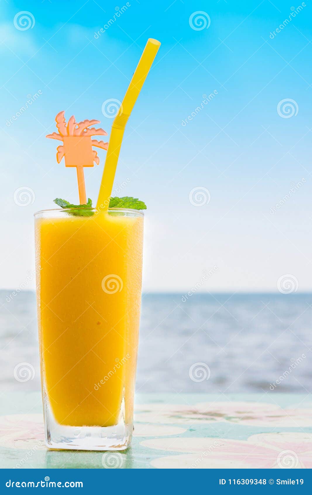 Mango Shake with Straw on the Tropical Beach Stock Photo - Image of ...