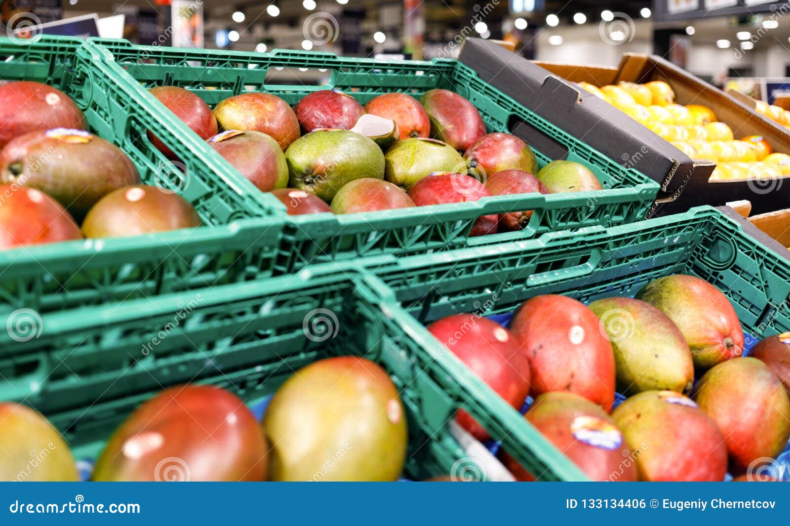 Mango on the Shelf in Supermarket Store Stock Photo - Image of fresh ...