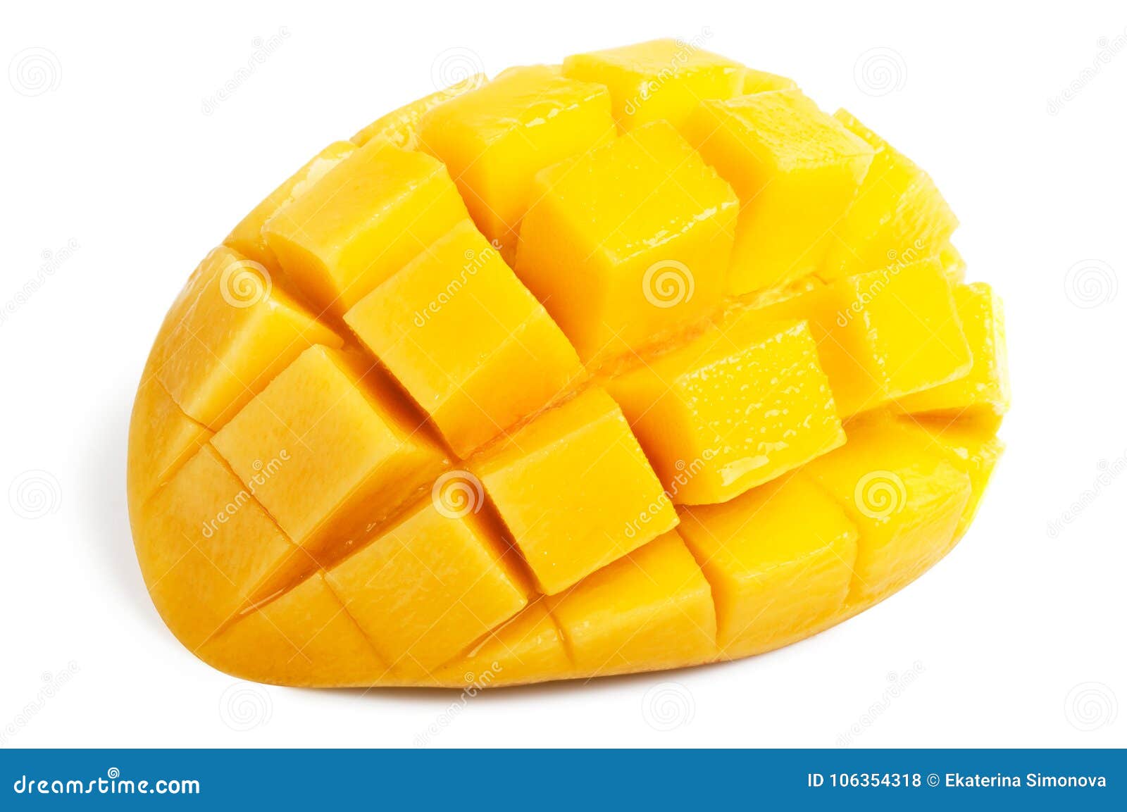 Mango Slice Cut To Cubes Isolated Stock Photo - Image of taste, juicy ...