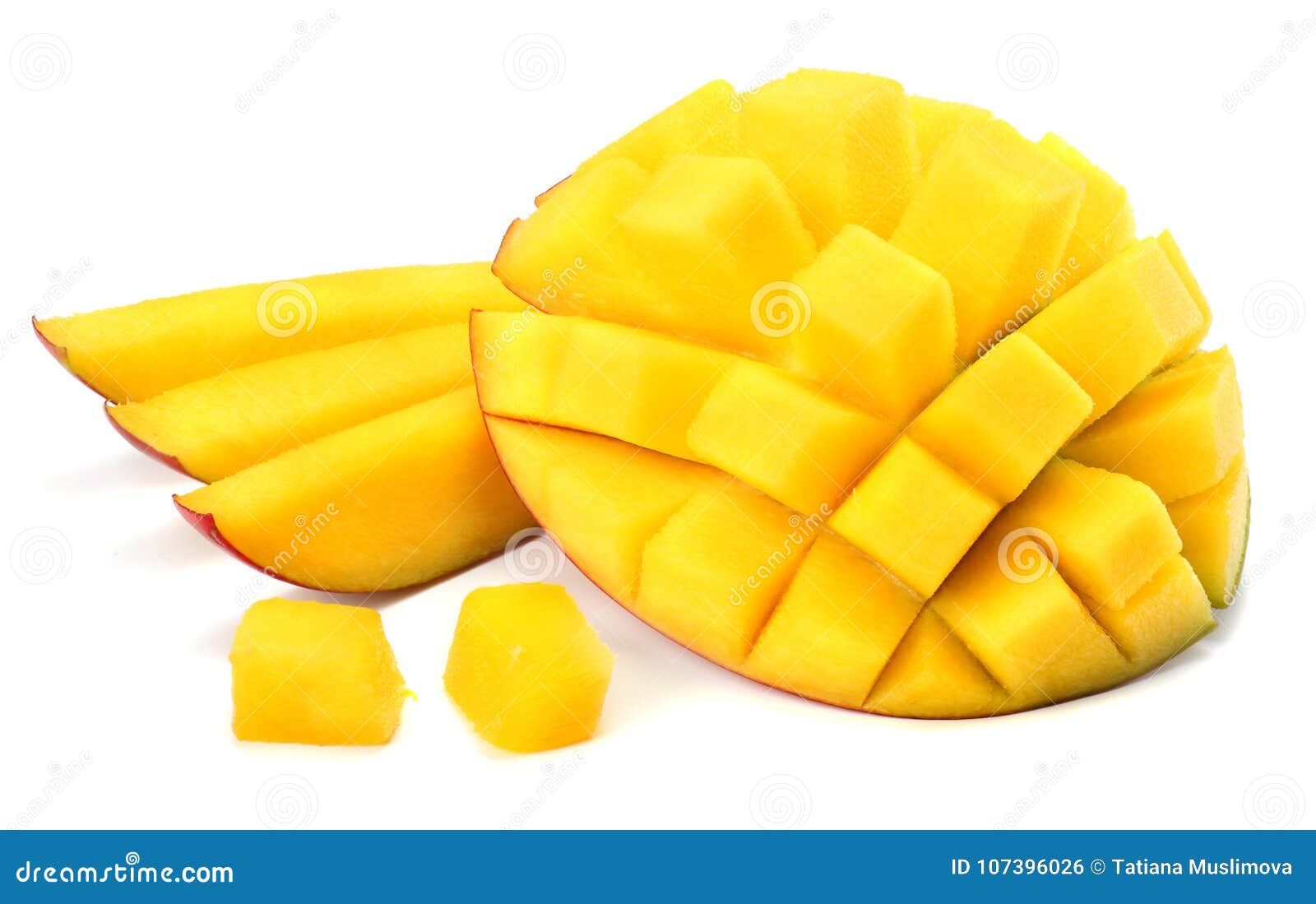 Mango Slice on White Background. Top View Stock Photo - Image of ripe ...