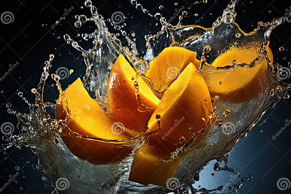 Mango Slices Falling in Water and Making a Splash. Generative Ai Stock ...