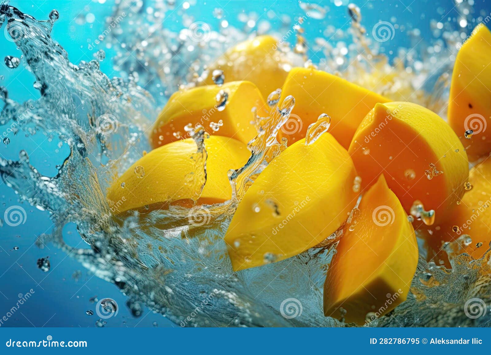 Mango Slices Falling in Water and Making a Splash. Generative Ai Stock ...