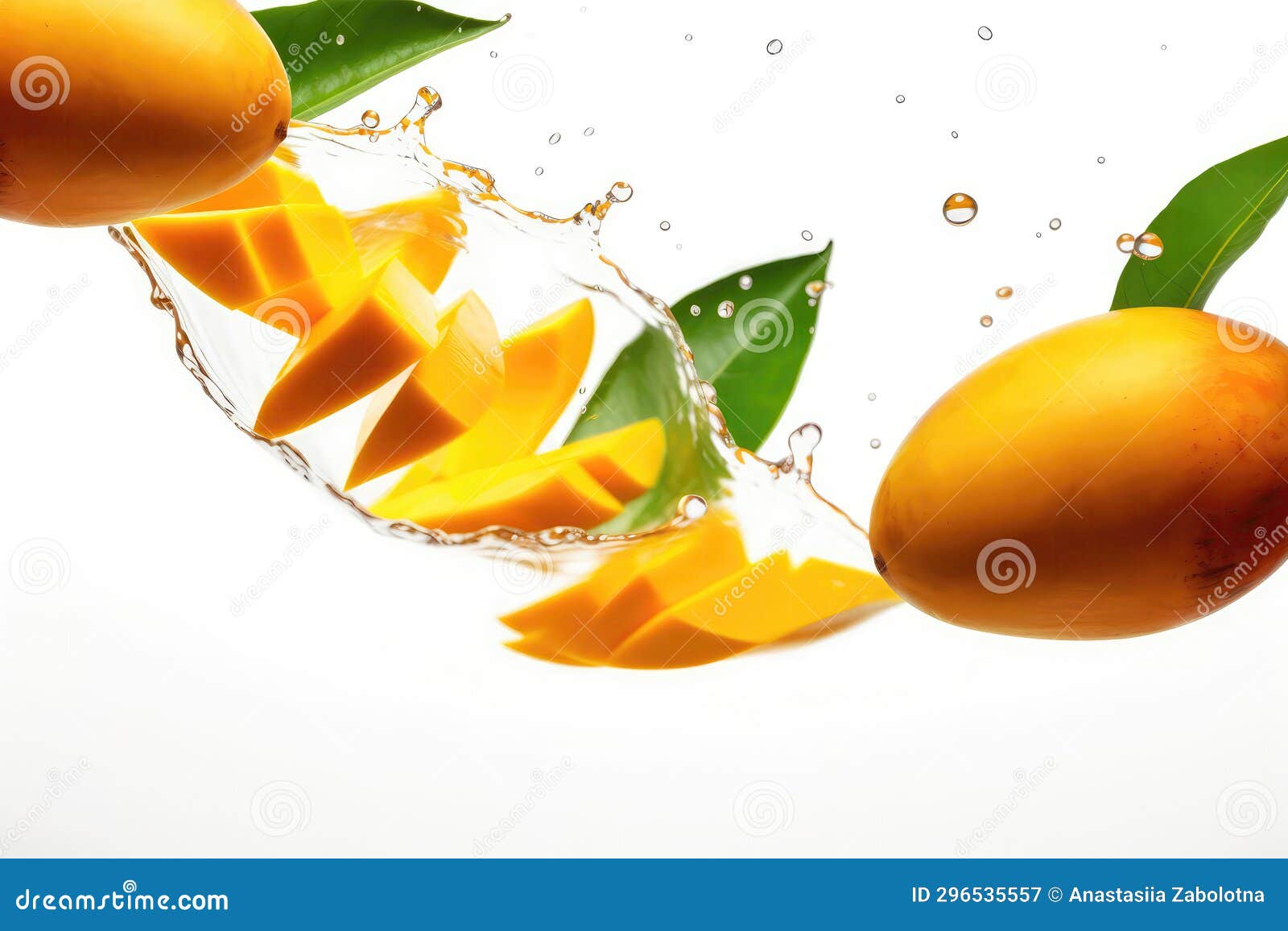 Mango Slices Flying on White Background, Floating in the Air ...