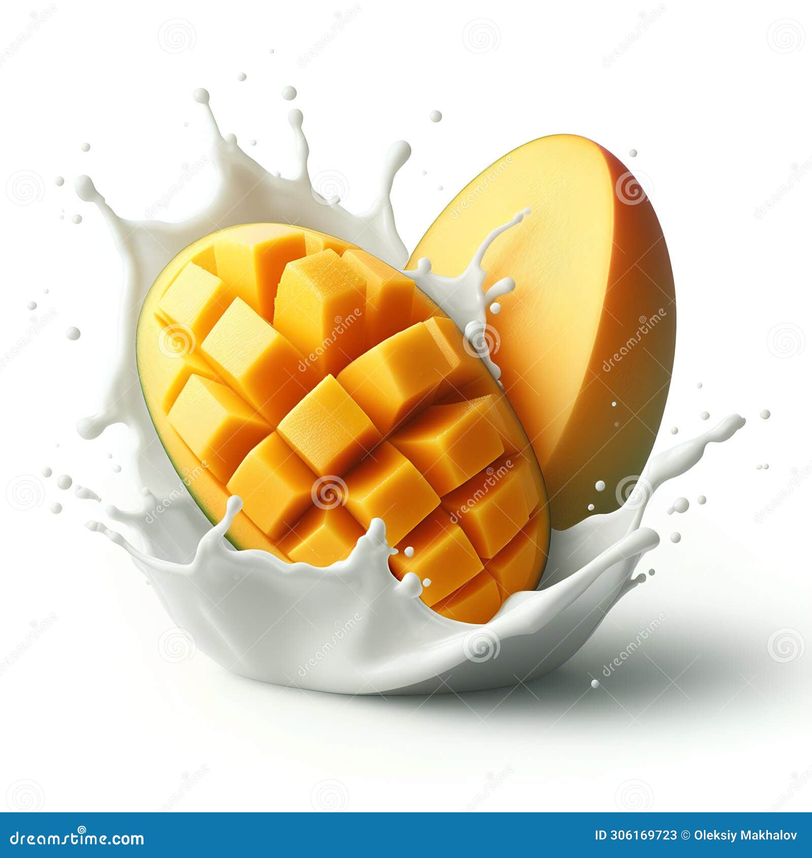Mango Slices with Milk Splash Isolated on White Background Stock ...