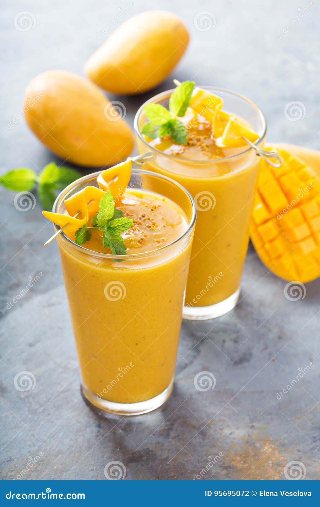 Mango Smoothie in Tall Glasses Stock Photo - Image of refreshing, fresh ...