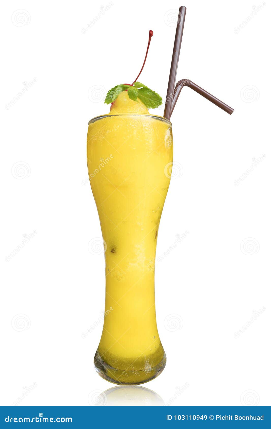 Mango Smoothies in Clear Glass Isolate on White Background with ...