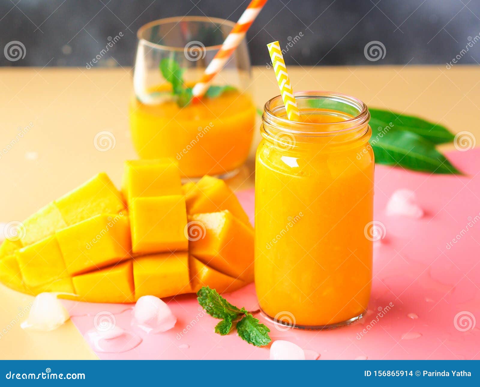 Mango Smoothies Glasses with Fresh Ripe Mango. Stock Photo - Image of ...